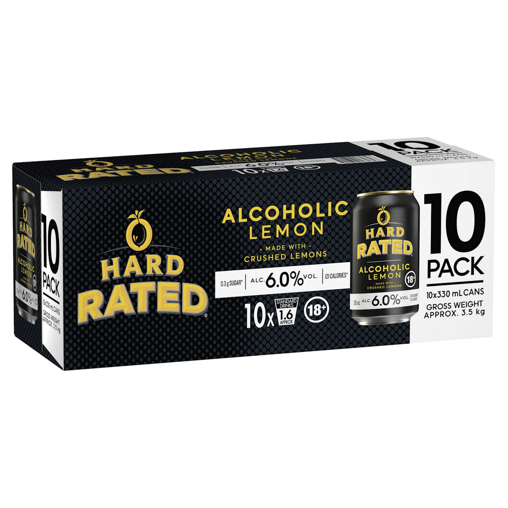 Hard Rated Alcoholic Lemon 6% 330ml 10 Pack – Premix King Punchbowl